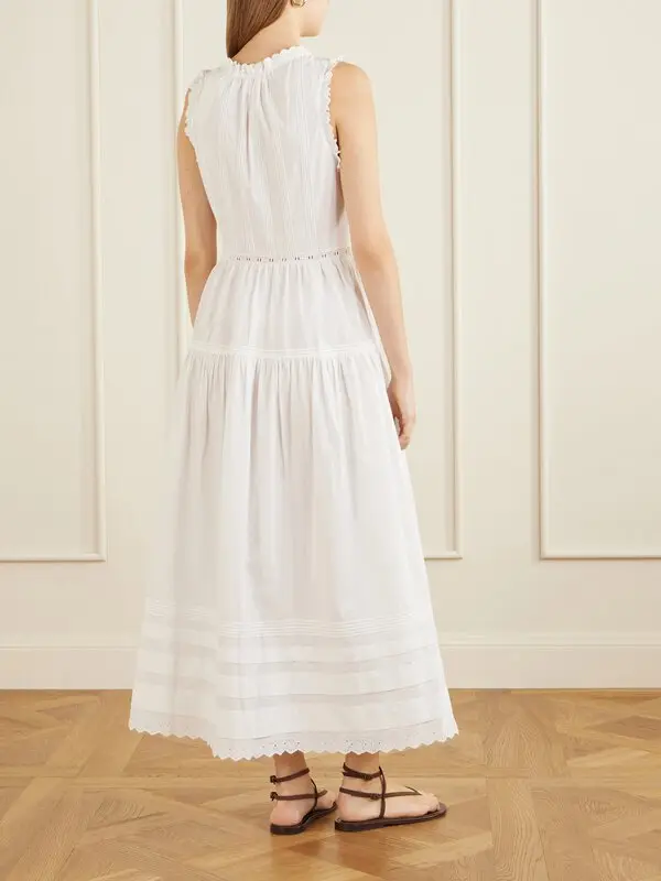 DÔEN Hortense Embroidered Organic Cotton Midi Dress - White