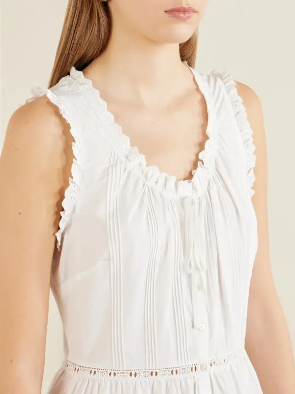 DÔEN Hortense Embroidered Organic Cotton Midi Dress - White