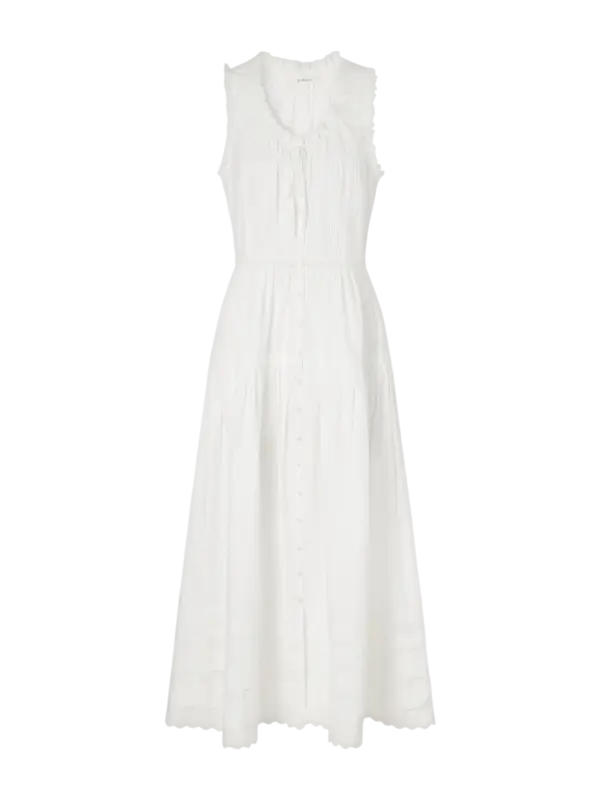 DÔEN Hortense Embroidered Organic Cotton Midi Dress - White