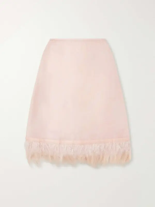 Staud Lark Frayed Silk Midi Skirt - Pastel Pink
