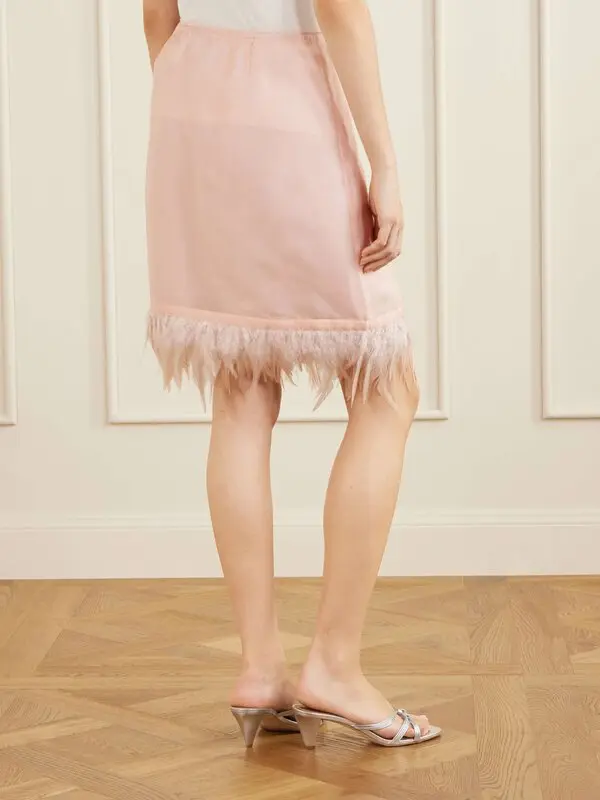 Staud Lark Frayed Silk Midi Skirt