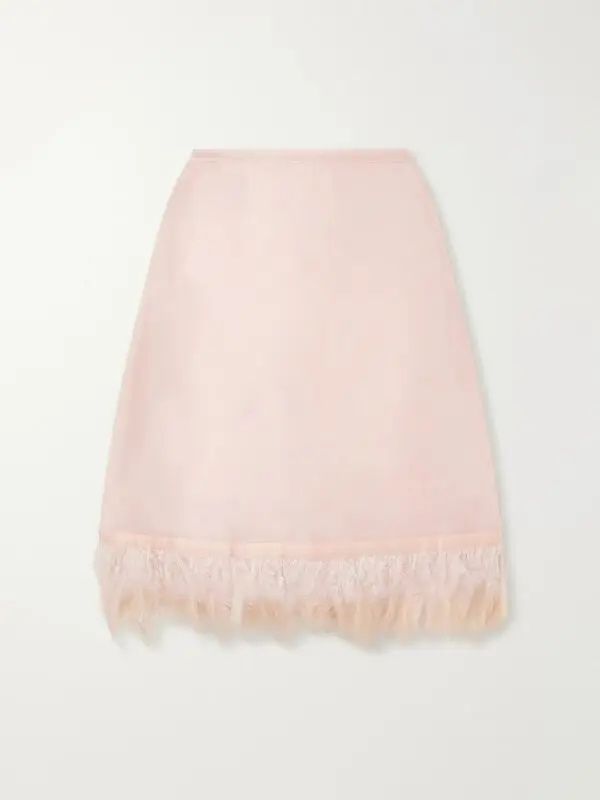 Staud Lark Silk Midi Skirt With Frayed Hem - Pink