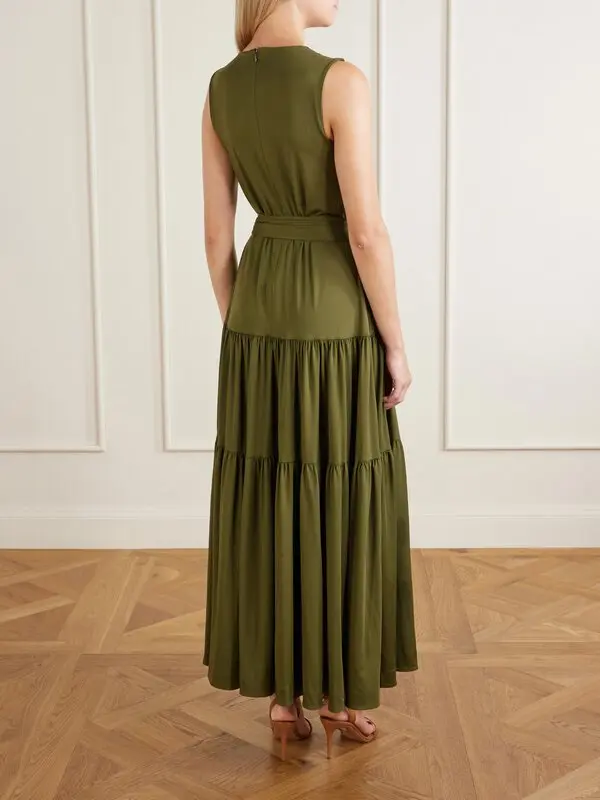 Altuzarra Liza Belted Tiered Jersey Maxi Dress - Green