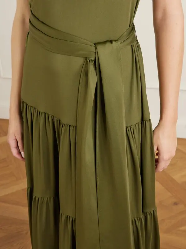 Altuzarra Liza Belted Tiered Jersey Maxi Dress - Green