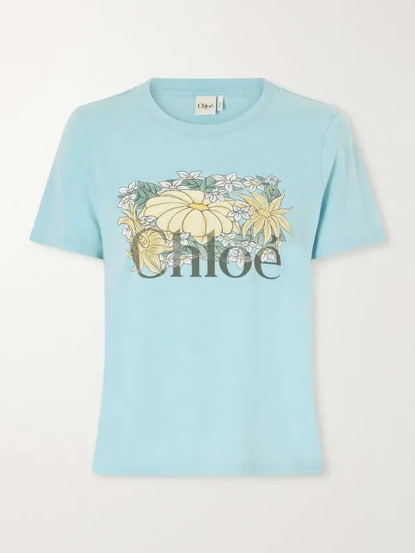 Chloé Printed Cotton-jersey T-shirt - Turquoise