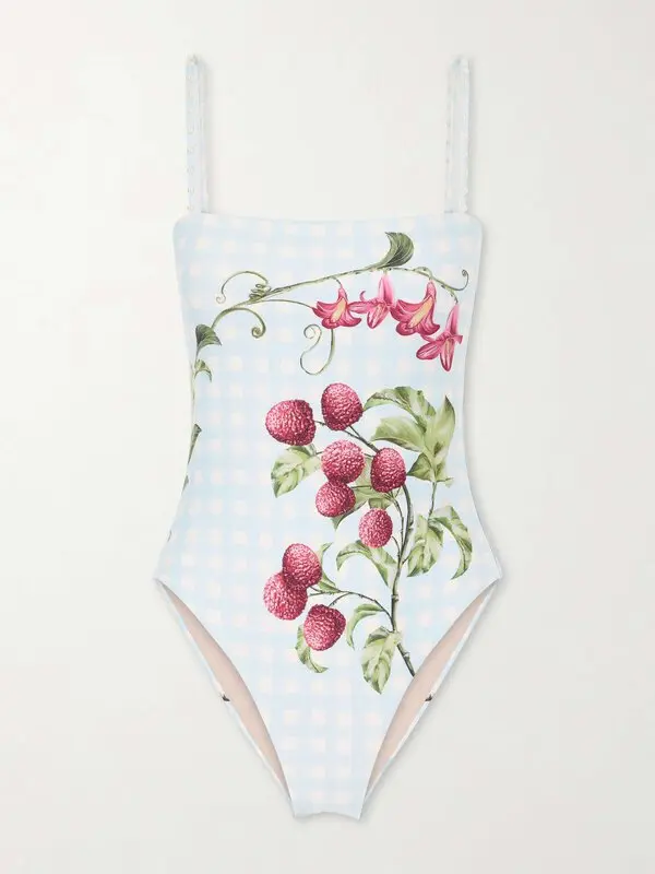 Agua Bendita Durazno Embellished Printed Recycled Swimsuit - Blue