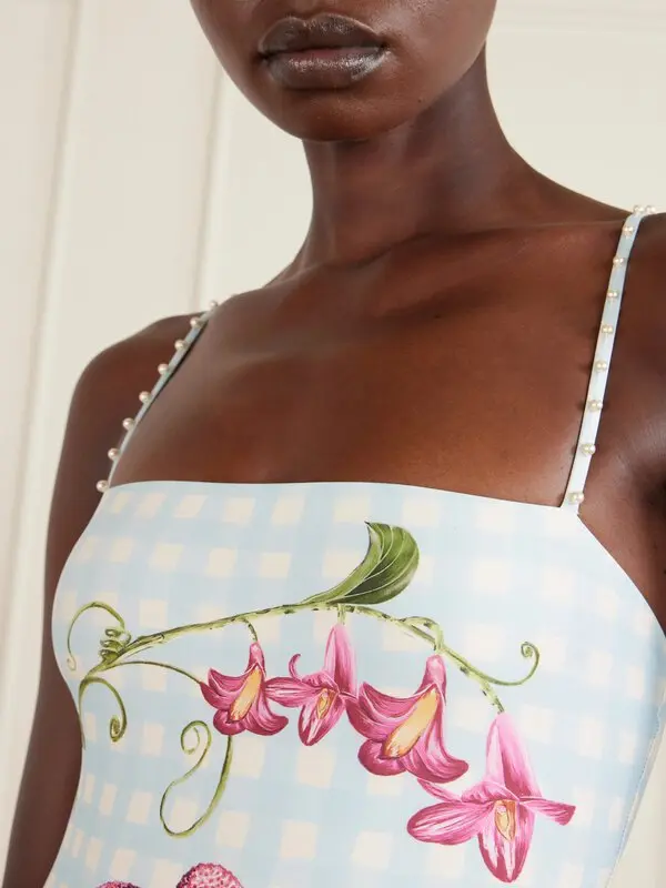 Agua Bendita Embellished Printed Recycled One-piece Swimsuit