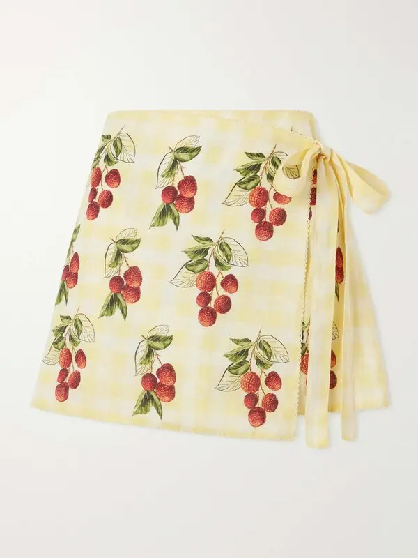 Agua Bendita Luna Printed Checked Linen Pareo - Yellow