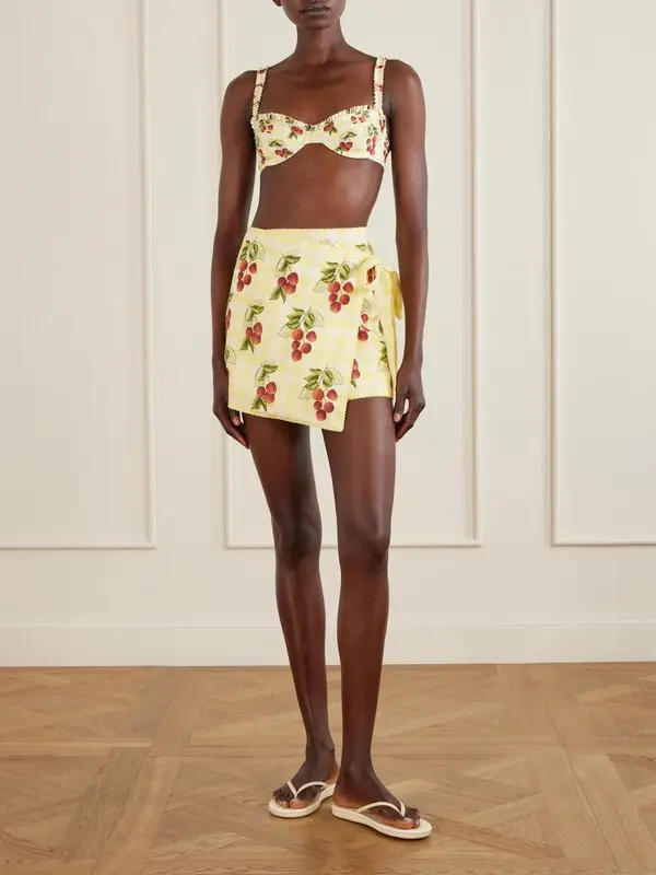 Agua Bendita Luna Printed Checked Linen Pareo