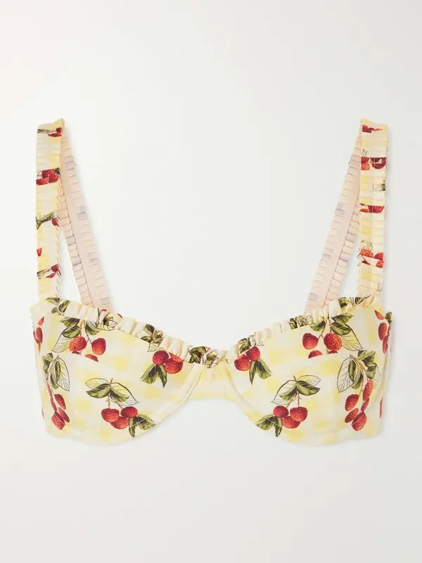 Agua Bendita Agraz Printed Checked Bikini Top - Yellow