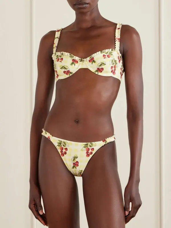 Agua Bendita Agraz Printed Checked Bikini Top
