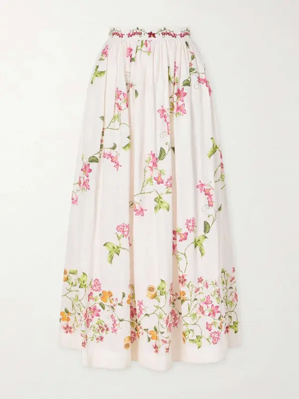 Agua Bendita Tangelo Floral-print Linen Maxi Skirt - Cream