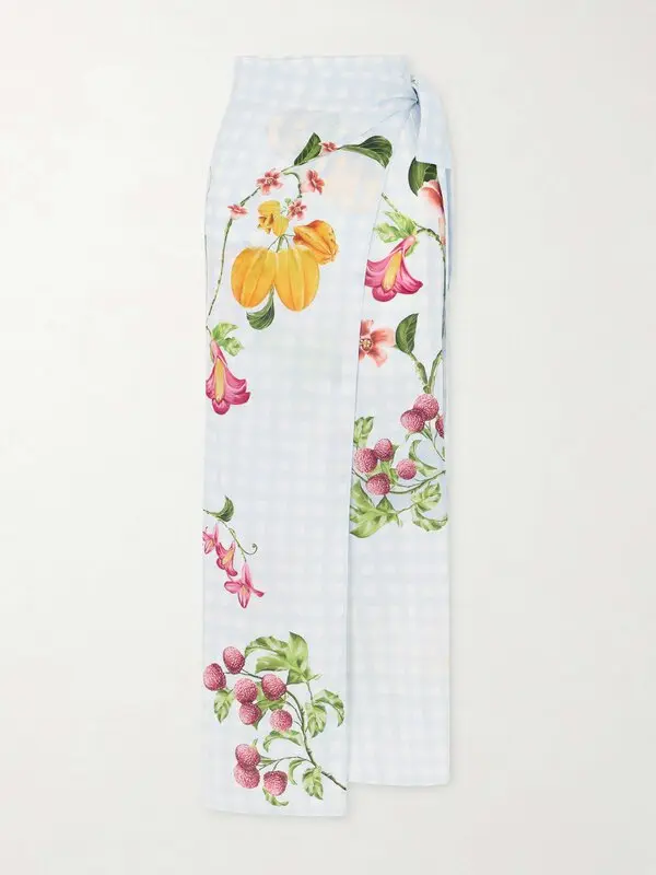 Agua Bendita Lavanda Printed Cotton And Silk-blend Voile Pareo - Blue