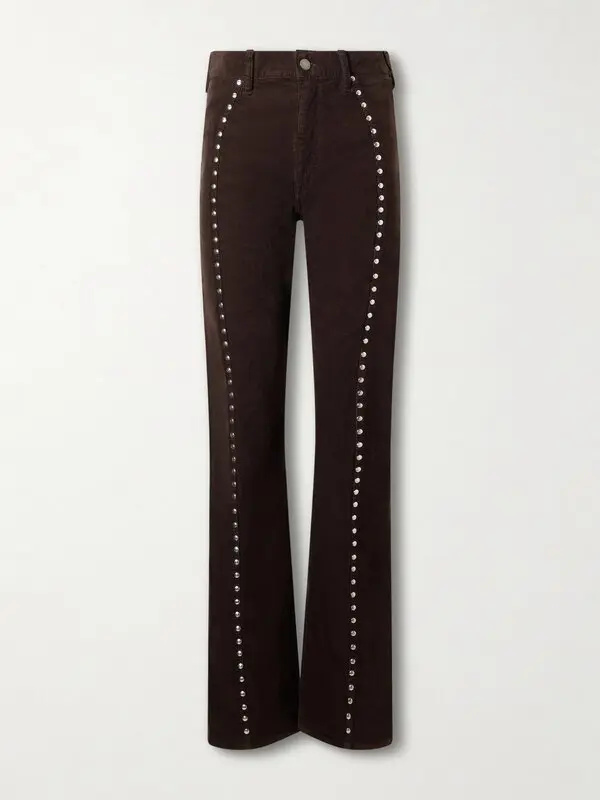 Polo Ralph Lauren Studded Stretch-cotton Corduroy Flared Pants - Brown