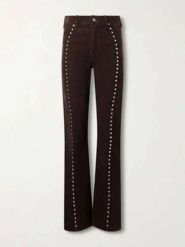 Polo Ralph Lauren Studded Stretch-cotton Corduroy Flared Pants - Chocolate