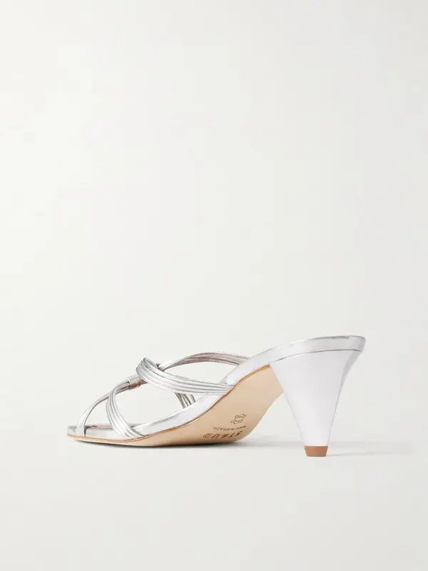 Staud Carrie 60 Metallic Leather Knot Detail Sandals - Silver