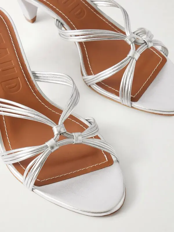 Staud Carrie 60 Metallic Leather Knot Detail Sandals - Silver