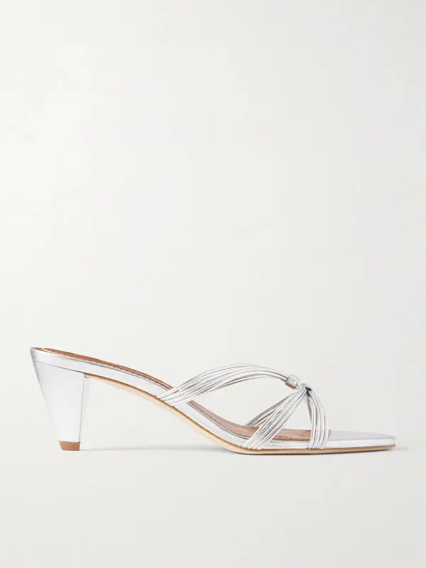 Staud Carrie 60 Metallic Leather Knot Detail Sandals - Silver