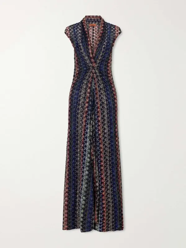 Missoni Gathered Striped Crochet-knit Maxi Dress - Multi