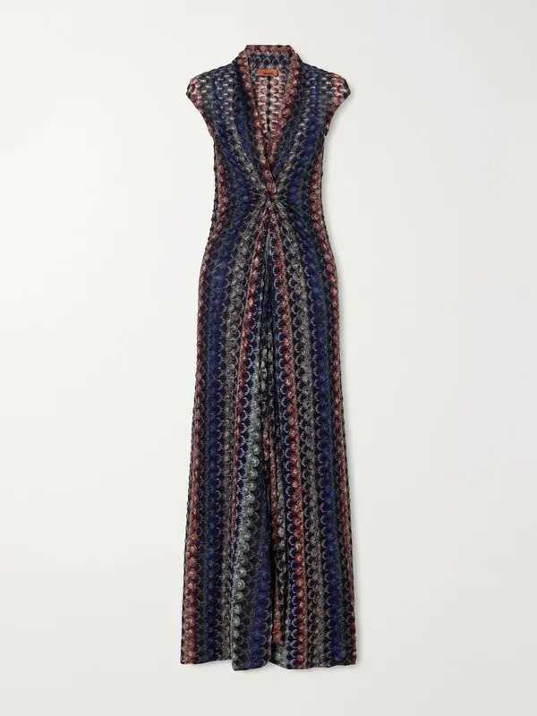 Missoni Gathered Striped Crochet-knit Maxi Dress - Multi