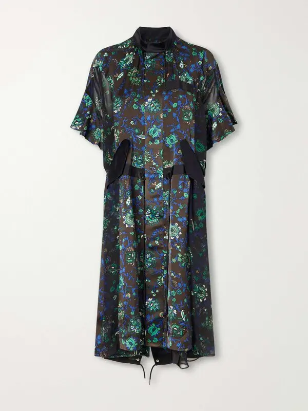Sacai Floral-print Satin Midi Dress