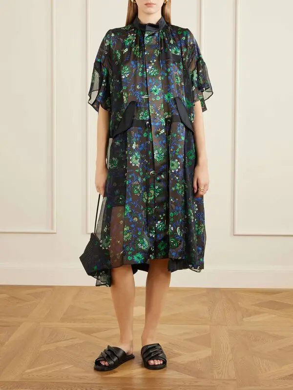Sacai Floral-print Satin Midi Dress