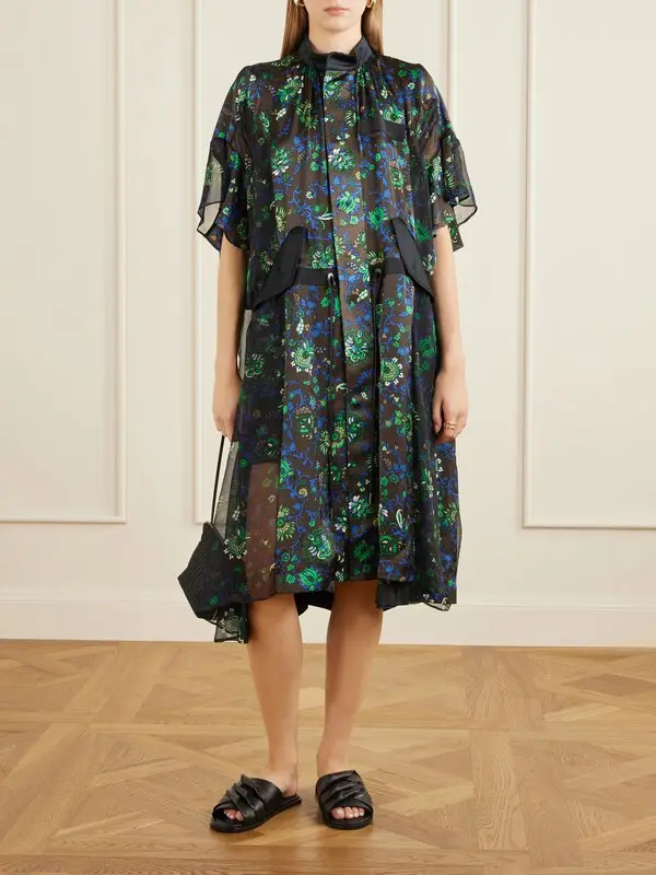 Sacai Floral-print Satin Midi Dress