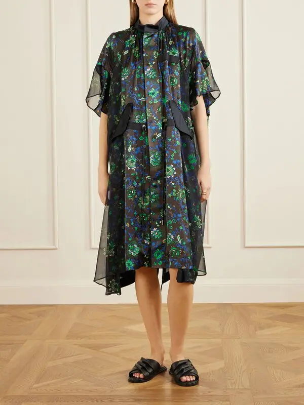 Sacai Floral-print Satin Midi Dress