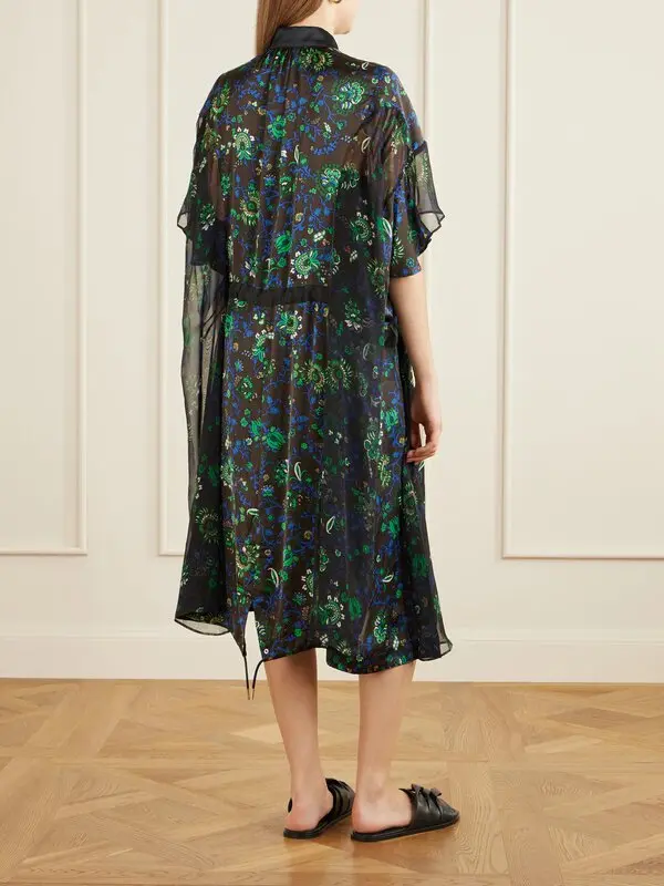 Sacai Floral-print Satin Midi Dress