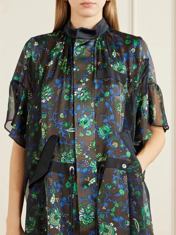 Sacai Floral-print Satin Midi Dress