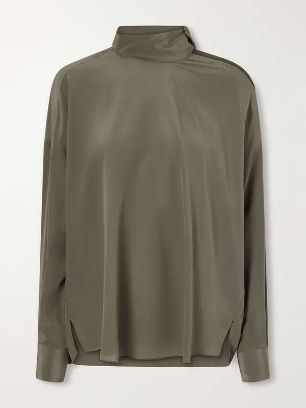 Brunello Cucinelli Bead-embellished Silk-satin Blouse