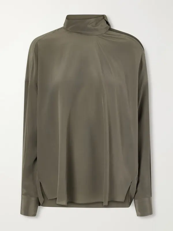 Brunello Cucinelli Monili Bead-embellished Silk-satin Blouse - Green
