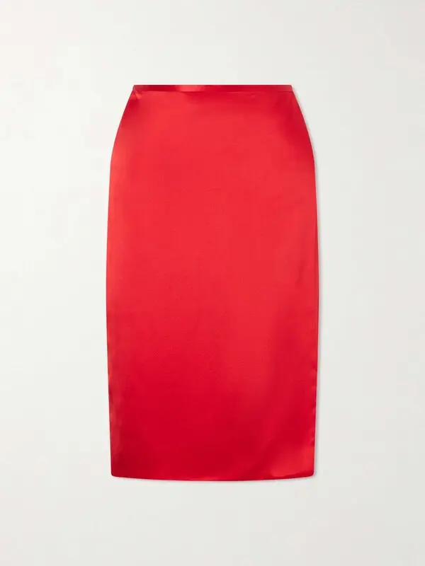 Aflalo Rixa Satin Wrap Midi Skirt - Red