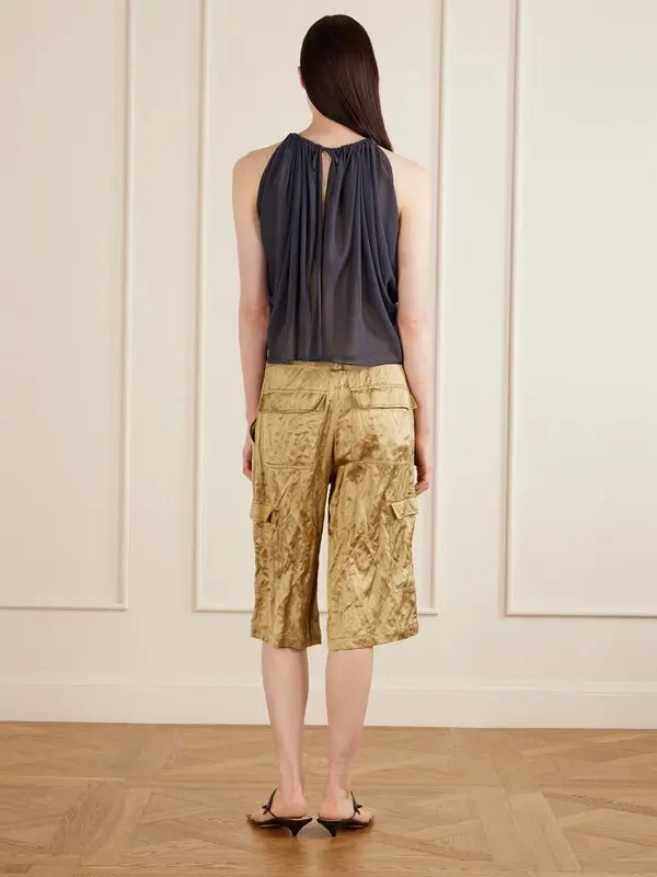 Aflalo Reysa Gathered Silk-crepe Top - Blue