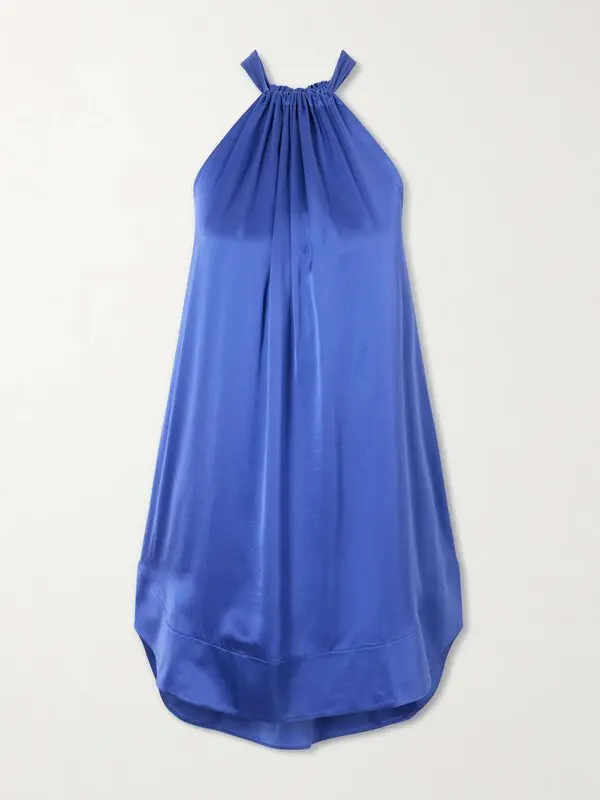 Aflalo Bexley Gathered Silk-satin Halterneck Mini Dress - Blue