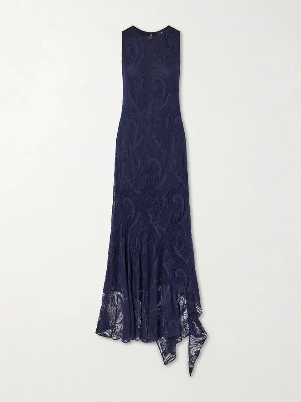 Etro Devoré Cotton-blend Crepe-jersey Maxi Dress With Paisley Motif - Blue