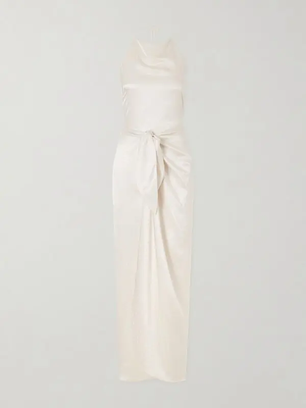 Aflalo Nourin Polka-dot Satin-jacquard Halterneck Maxi Dress - White