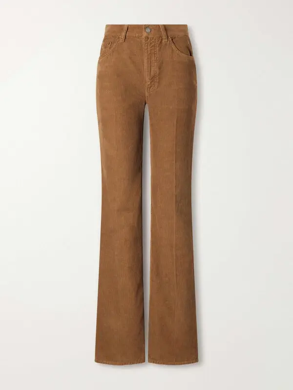 Saint Laurent Cotton-corduroy High-rise Flared Pants - Brown
