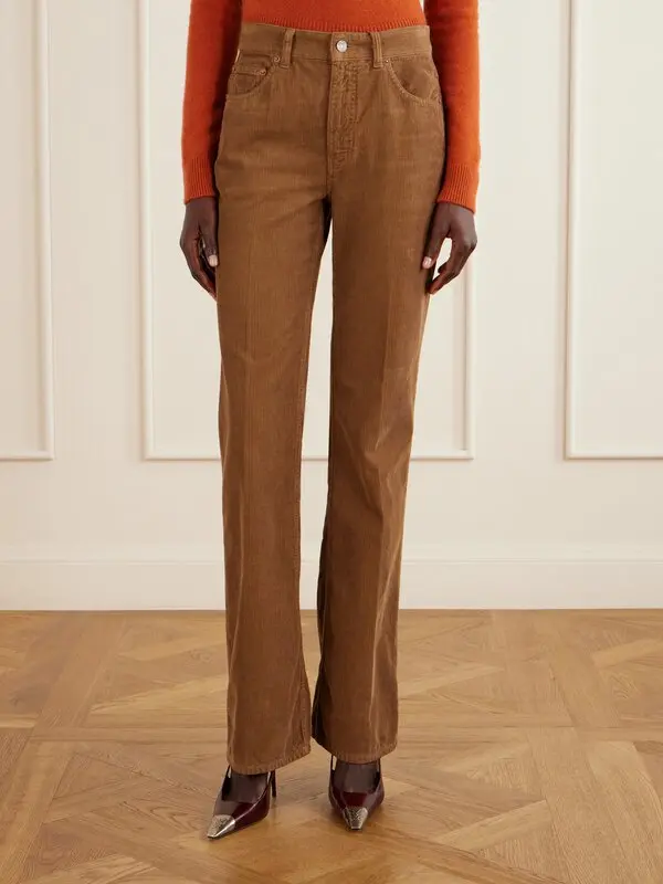 Saint Laurent High-rise Cotton-corduroy Flared Pants - Brown