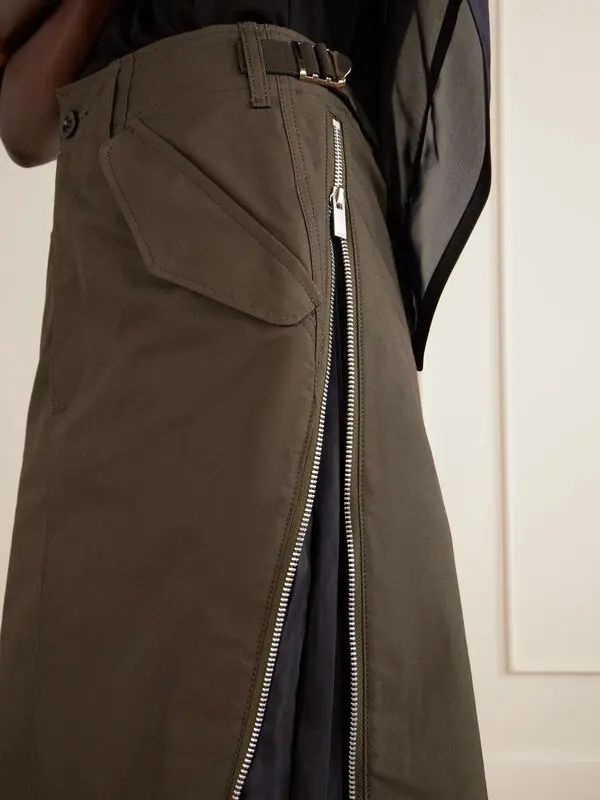 Sacai Weather Cotton-twill Midi Skirt