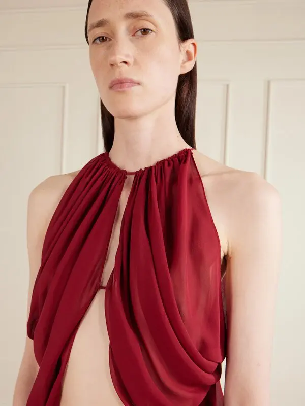 Aflalo Reysa Ruched Silk-crepe Halter Top - Burgundy