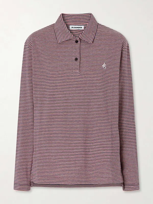 JIL SANDER Logo-embroidered Striped Cotton-jersey Polo Shirt - Red
