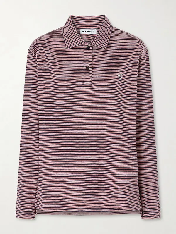 JIL SANDER Striped Cotton-jersey Polo Shirt - Red