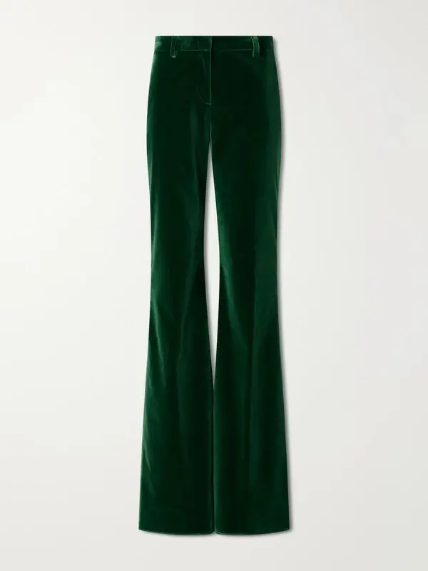 Etro Stretch-cotton Velvet Flared Pants - Green