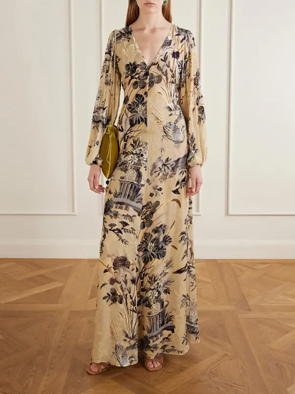 Etro Printed Floral-jacquard Maxi Dress
