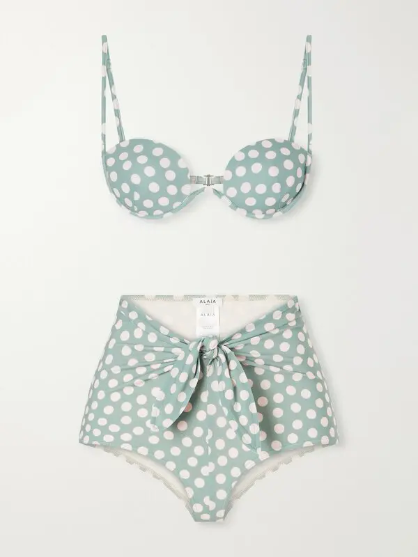 Alaïa Knot-detailed Polka Dot Bikini - Green