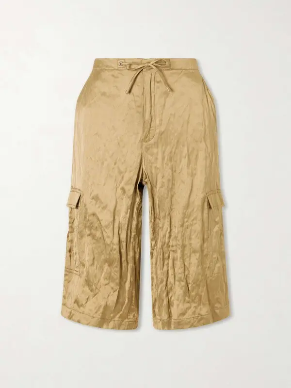 Aflalo Bromer Crinkled-satin Straight-leg Shorts - Beige