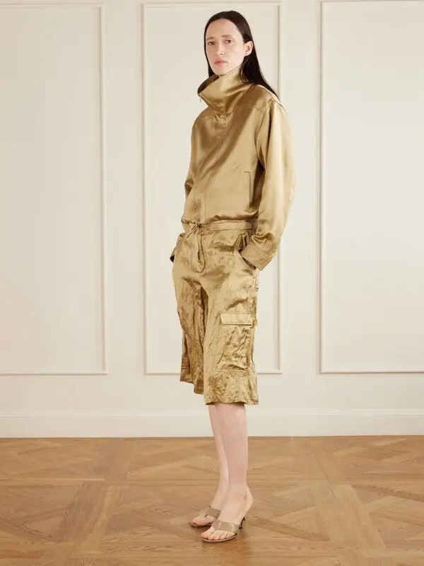 Aflalo Bromer Crinkled-satin Straight-leg Shorts - Beige