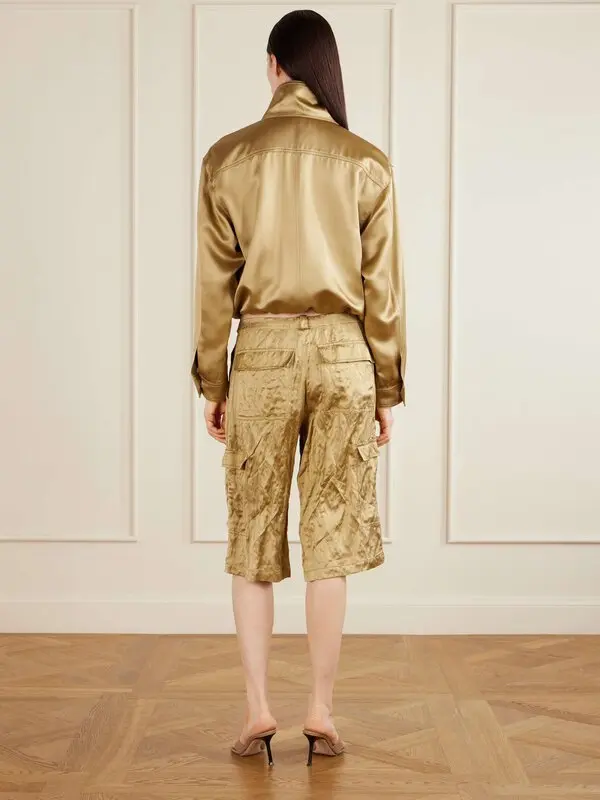 Aflalo Bromer Crinkled-satin Straight-leg Shorts - Beige