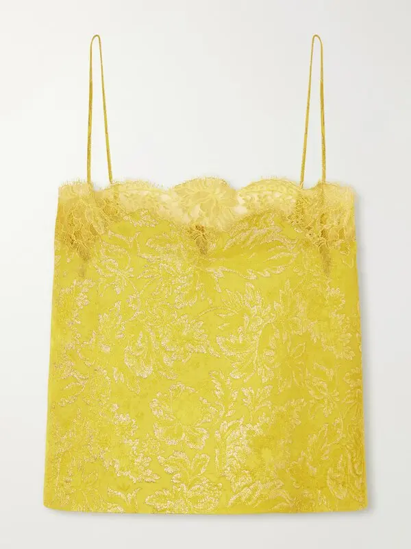 Saint Laurent Brocade And Lace Cami - Yellow